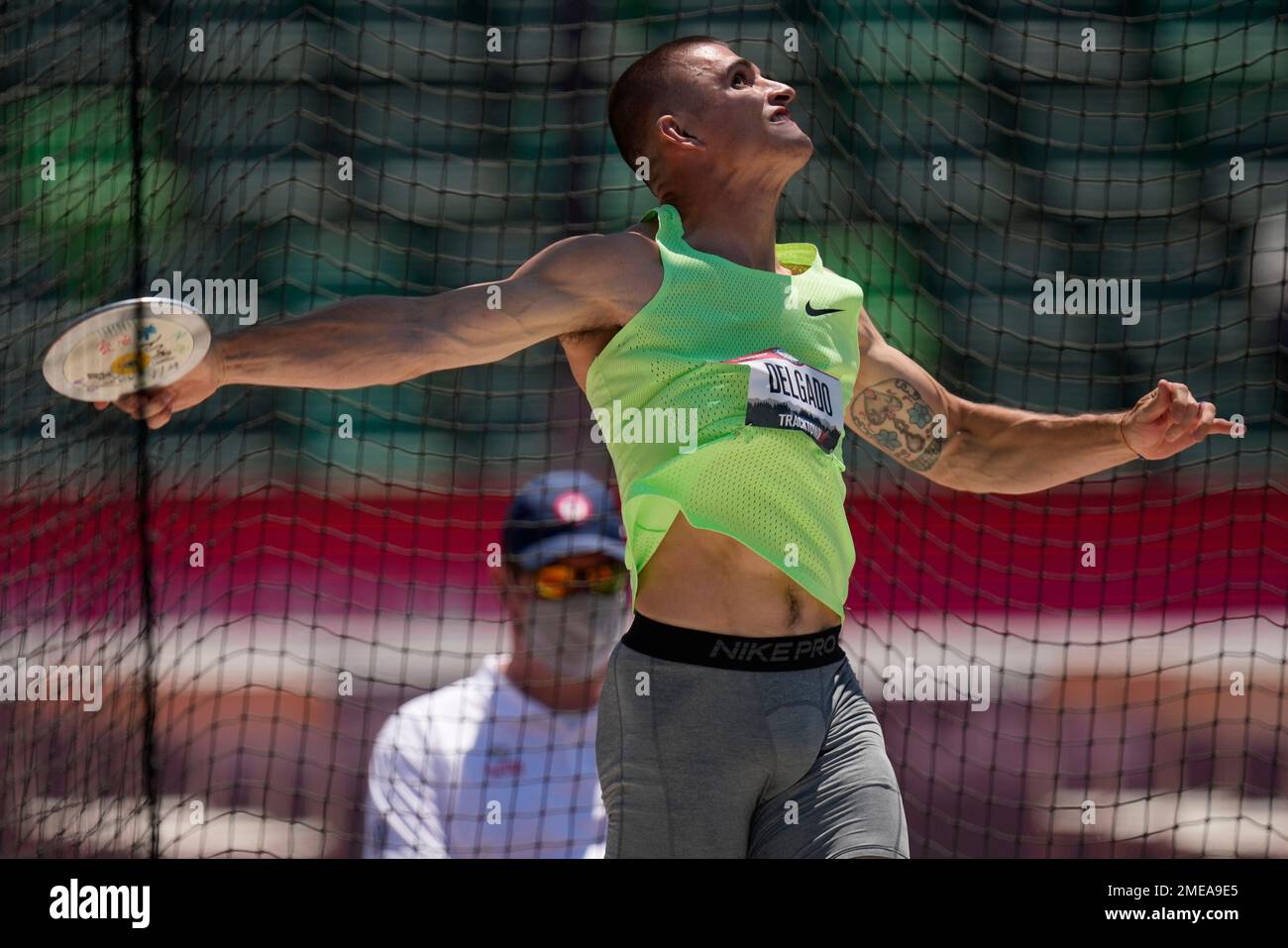Joseph Delgado competes in the decathlon discus throw at the U.S ...