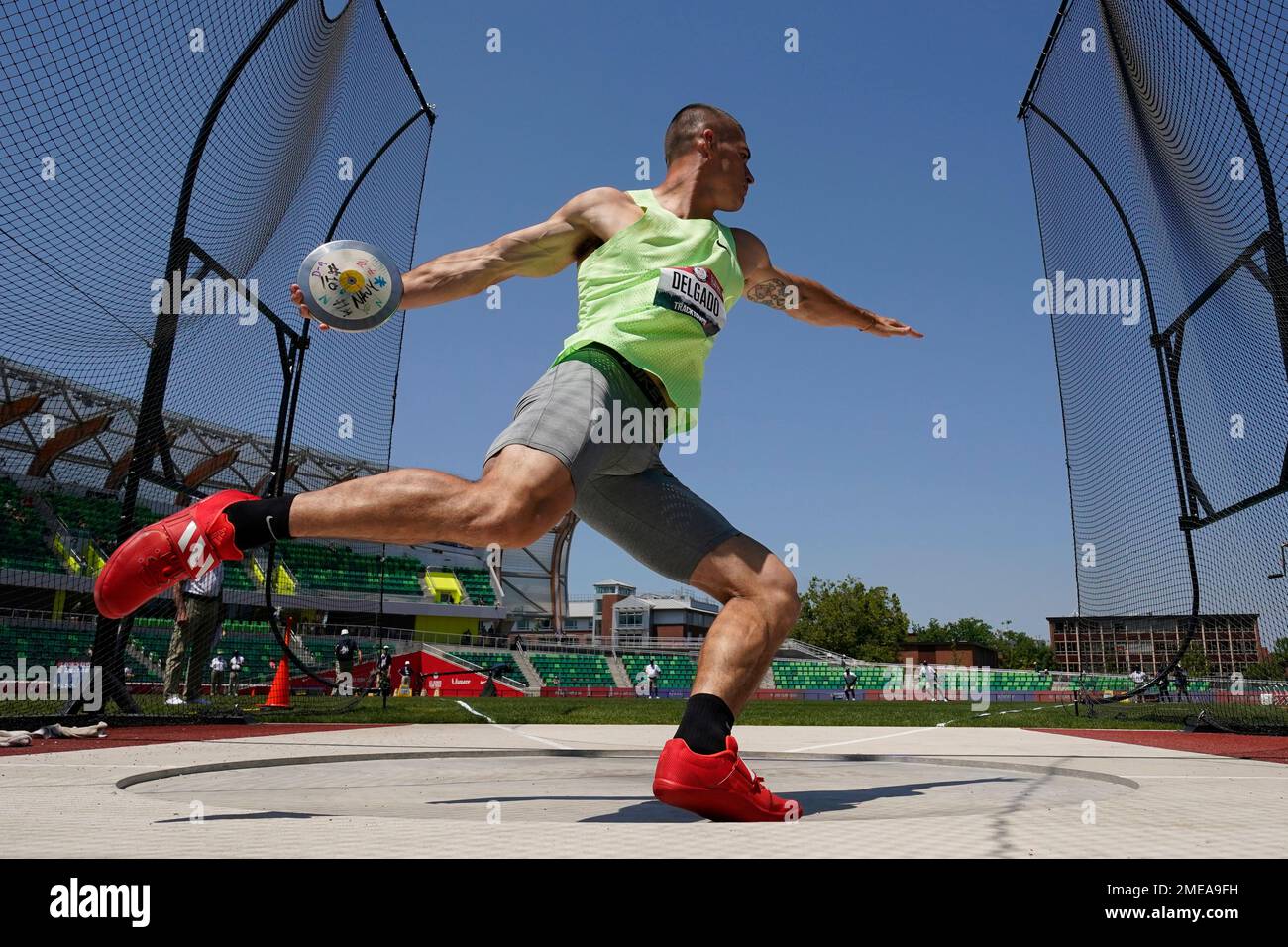Joseph Delgado competes in the decathlon discus throw at the U.S ...