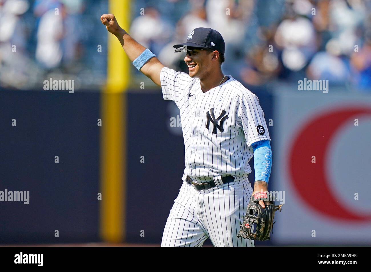 New York Yankees shortstop Gleyber Torres reacts after the Yankees ...