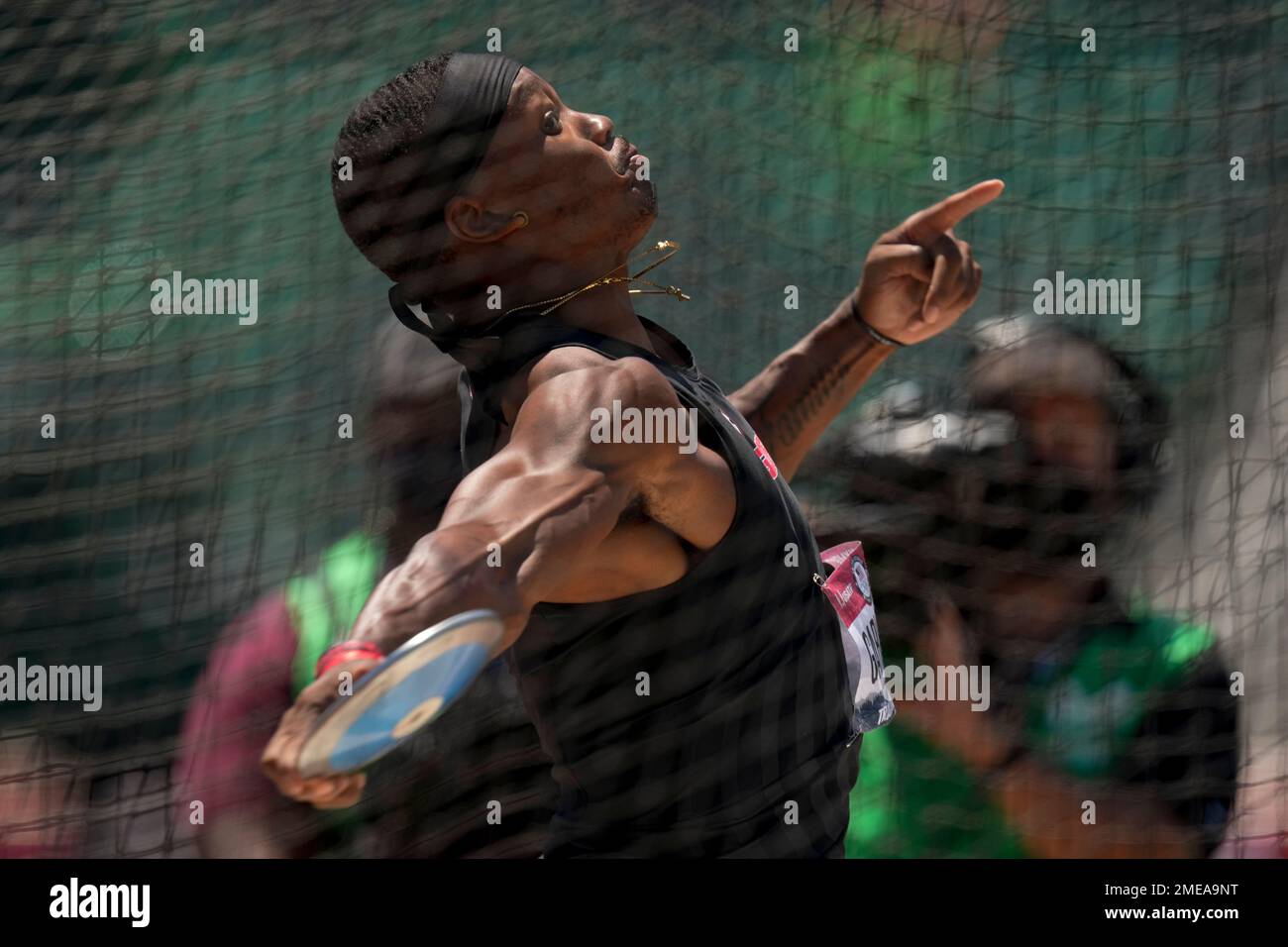 Kyle Garland competes in the decathlon discus throw at the U.S. Olympic ...