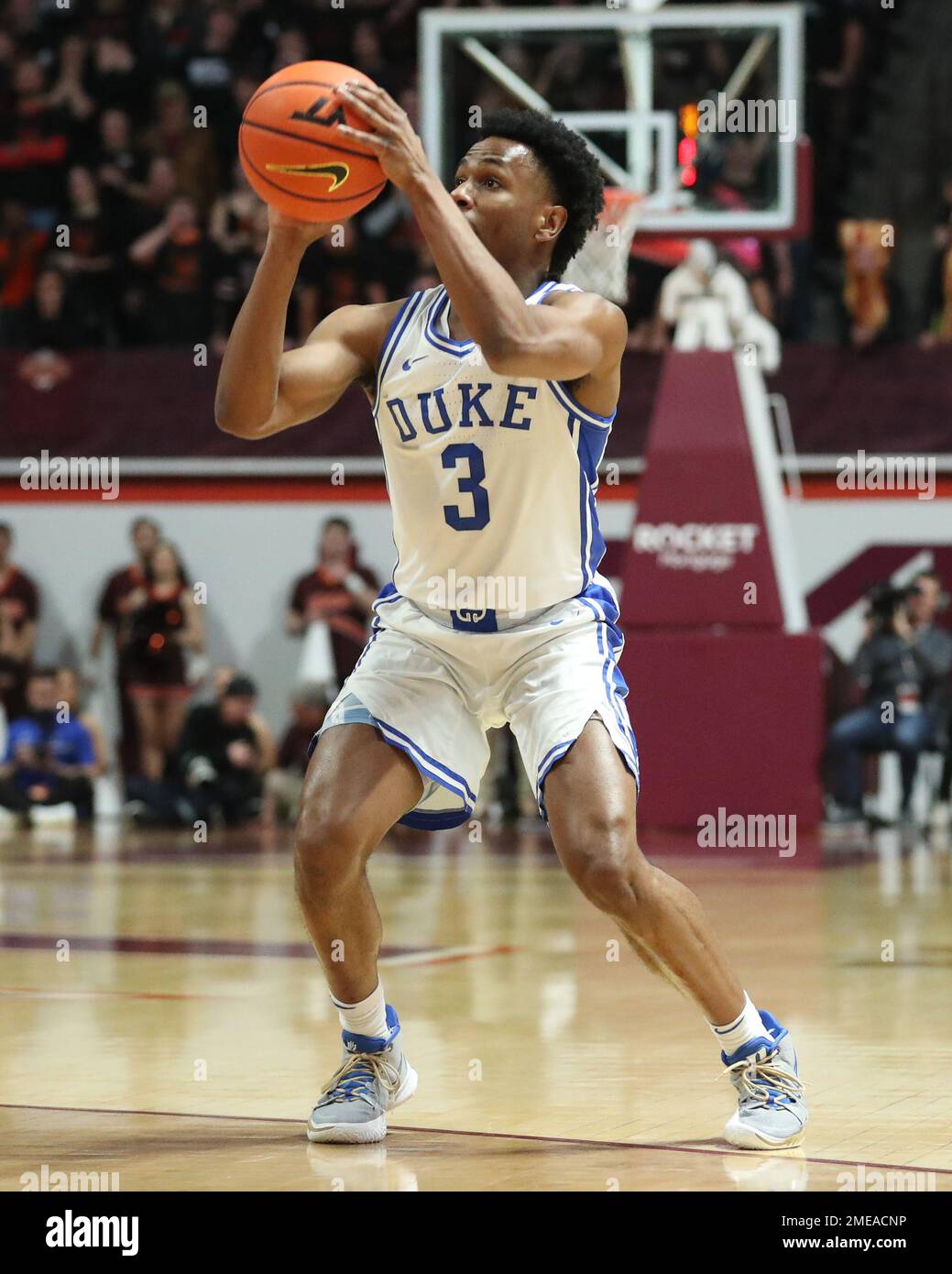 Blacksburg, Virginia, USA. 23rd Jan, 2023. Duke Blue Devils guard Jeremy Roach (3) shoots a long ...