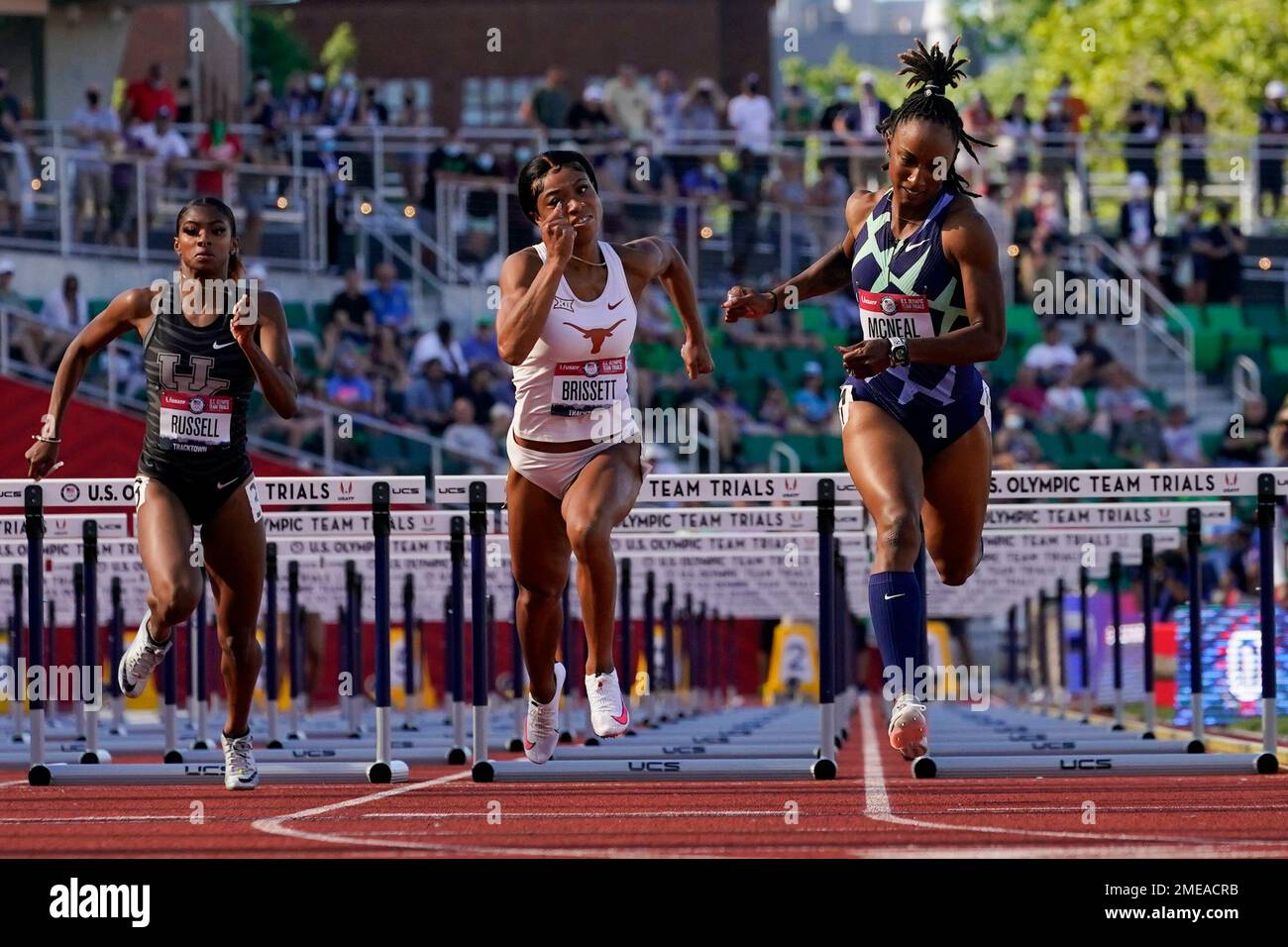 Anna Cockrell Right Wins The Fourth Heat Of The Womens 100 Meter Hurdles At The Us Olympic