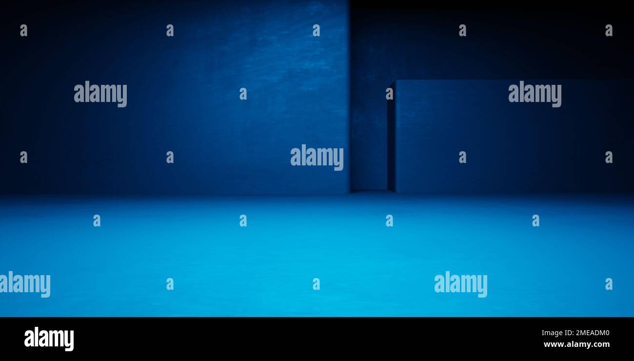 3d rendering of empty blue room abstract geometric background. Scene ...