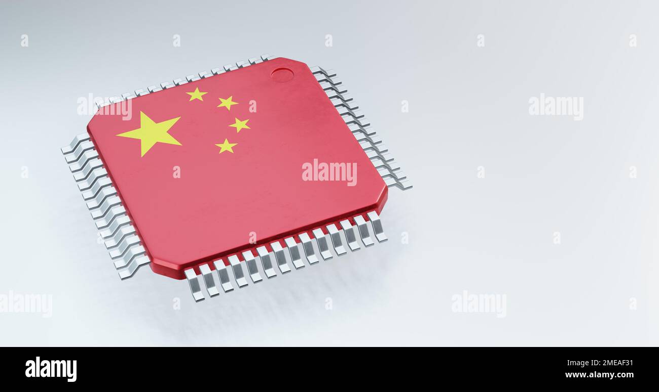 3d render of microchip or semiconductor chip with countries flag for ...