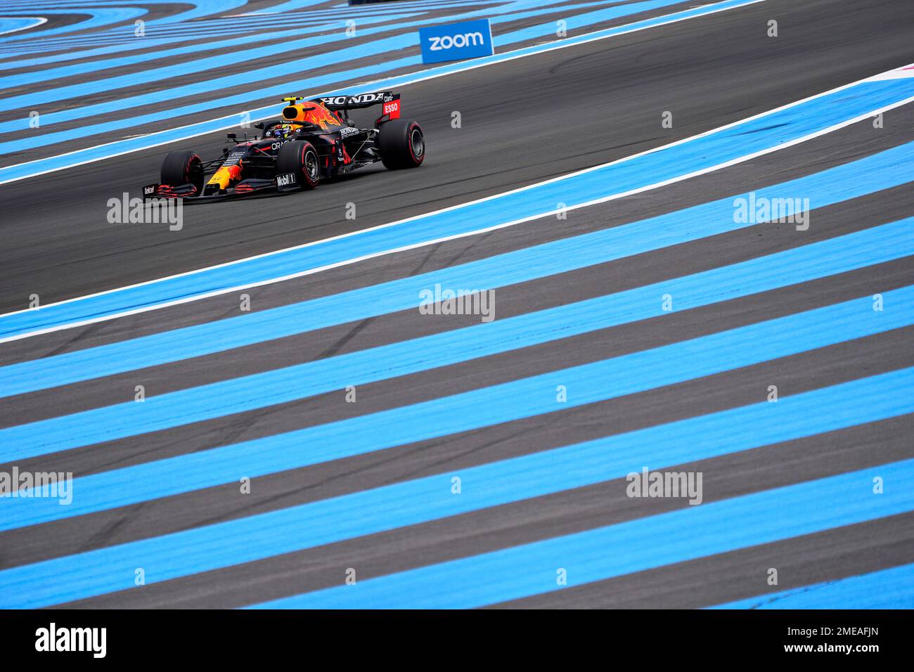 Red Bull driver Sergio Perez of Mexico steers his car during the third free practice for the ...