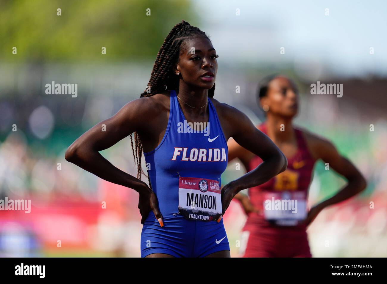 Taylor Manson reacts after the women's 400-meter run at the U.S ...