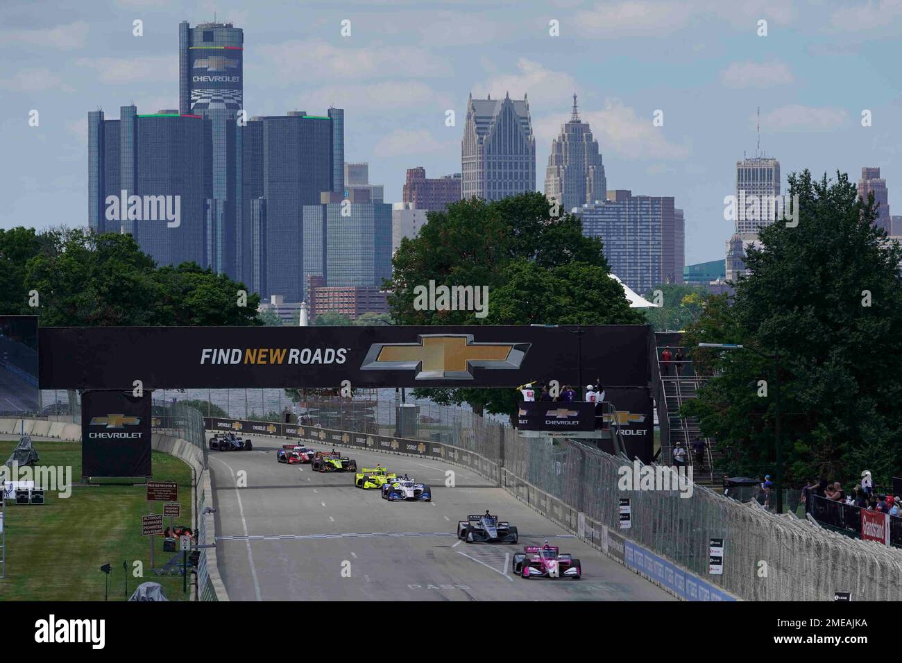 Cars are shown on the track during the second race of the IndyCar ...