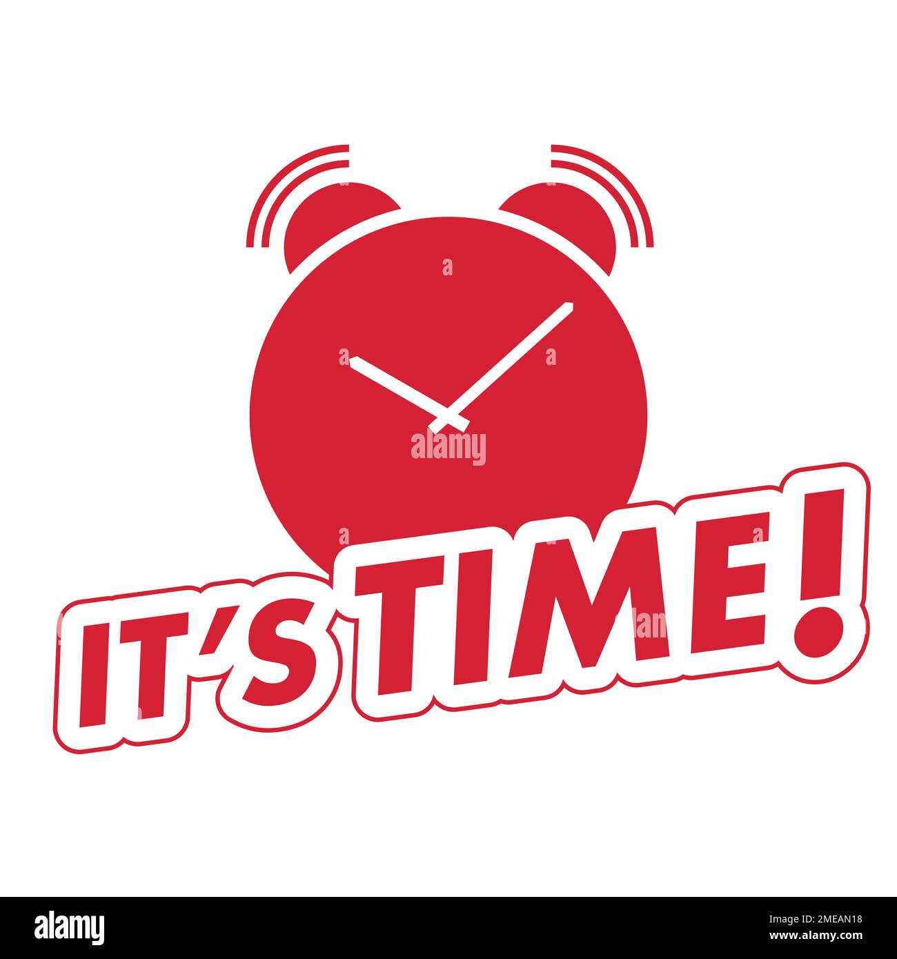 Ringing alarm clock. Its time icon. Red wake-up time sign. Flat vector ...