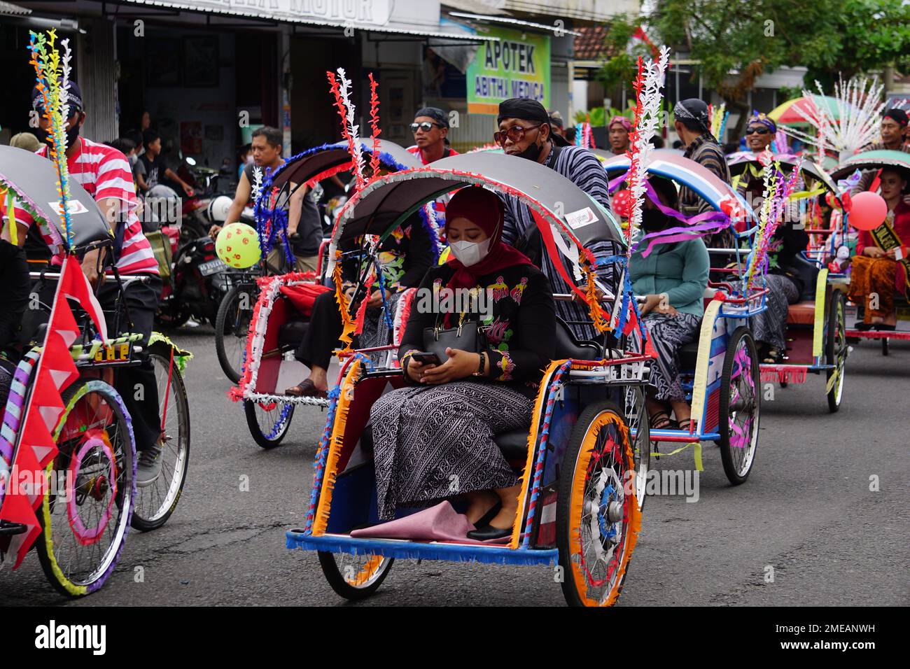Pedicab carnival on celebration grebeg pancasila. Grebeg Pancasila is ...