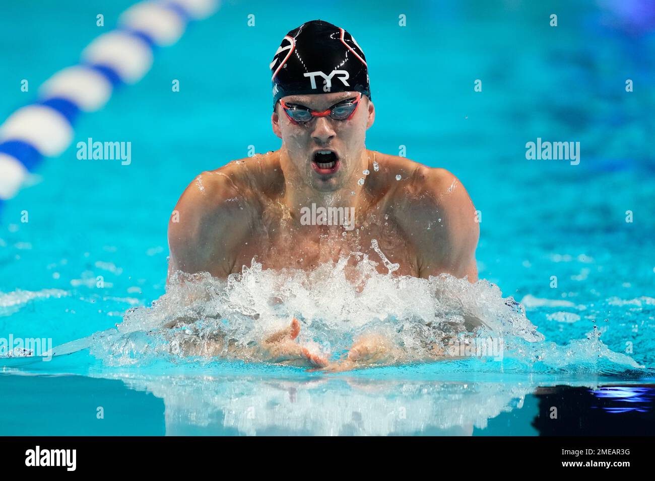 Nic Fink competes in a seminal in the men's 200-meter breaststroke ...