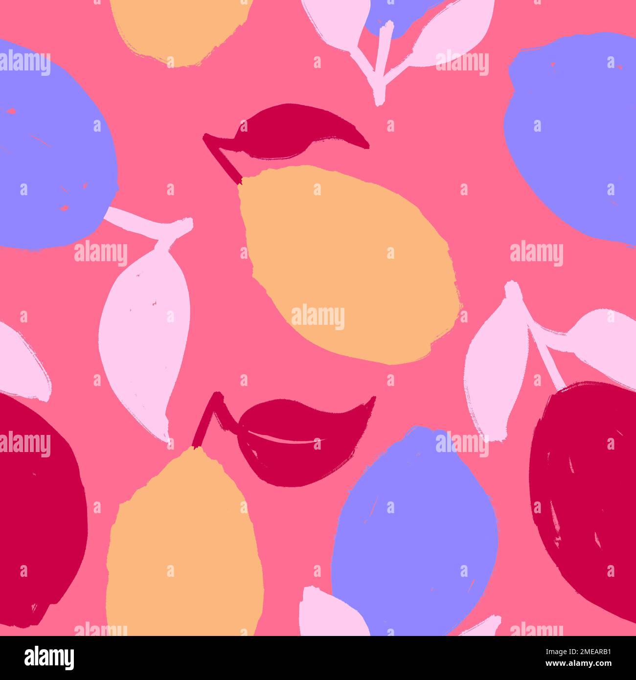 Hand drawn seamless pattern lemon citrus. Trendy red pink 80s 90s fruit ...