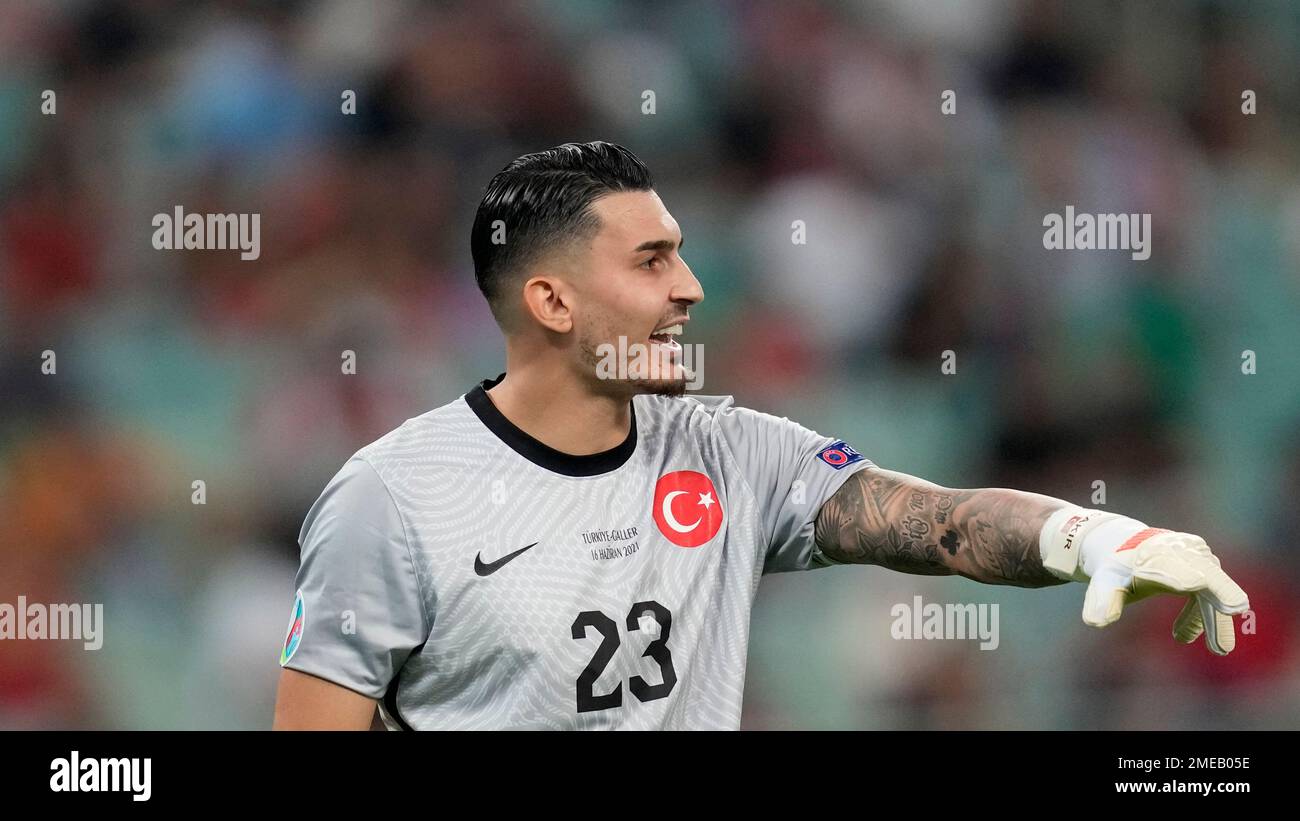 Turkey's goalkeeper Ugurcan Cakir gestures during the Euro 2020 soccer ...
