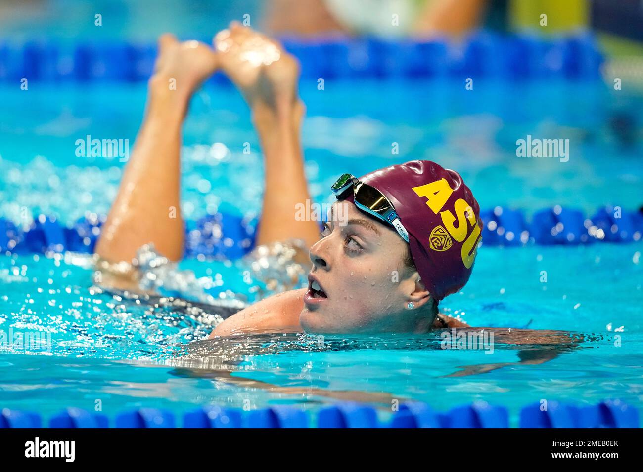 Allison Schmitt checks her time after competing in a semifinal heat in ...