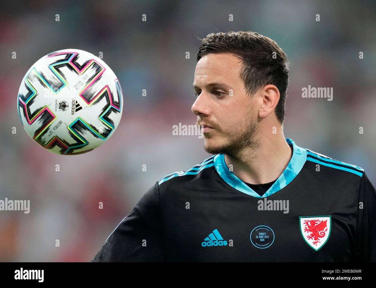 Wales' goalkeeper Danny Ward eyes the ball during the Euro 2020 soccer ...