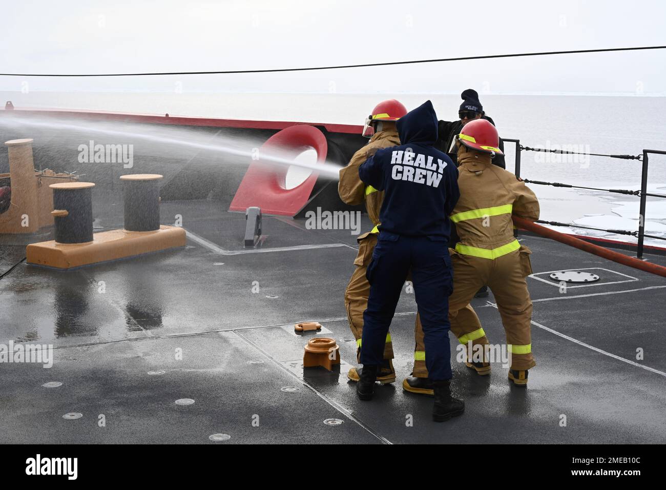 Crewmembers aboard Coast Guard Cutter Healy train in firefighting ...