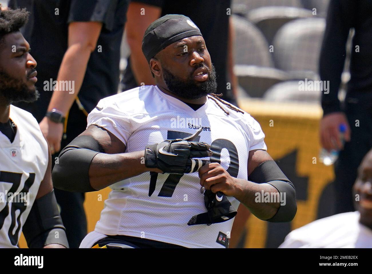 Pittsburgh Steelers offensive lineman Rashaad Coward works during the ...
