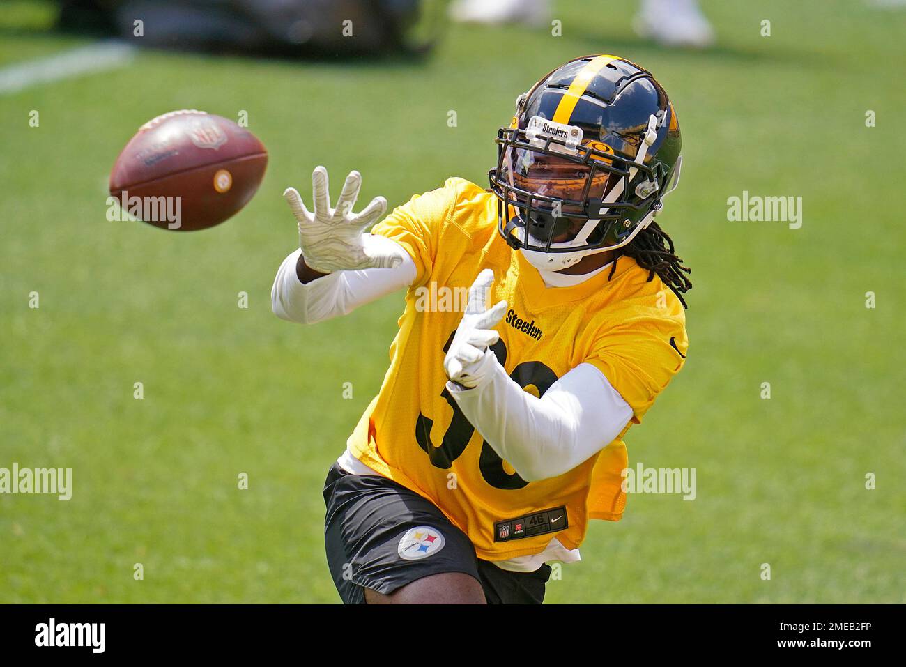 Pittsburgh Steelers cornerback DeMarkus Acy works during the team's NFL ...