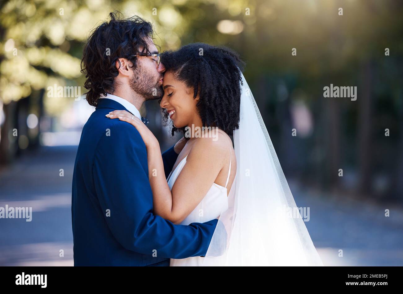 Wedding Happy And Kiss Of Couple With Hug At Romantic Outdoor Marriage