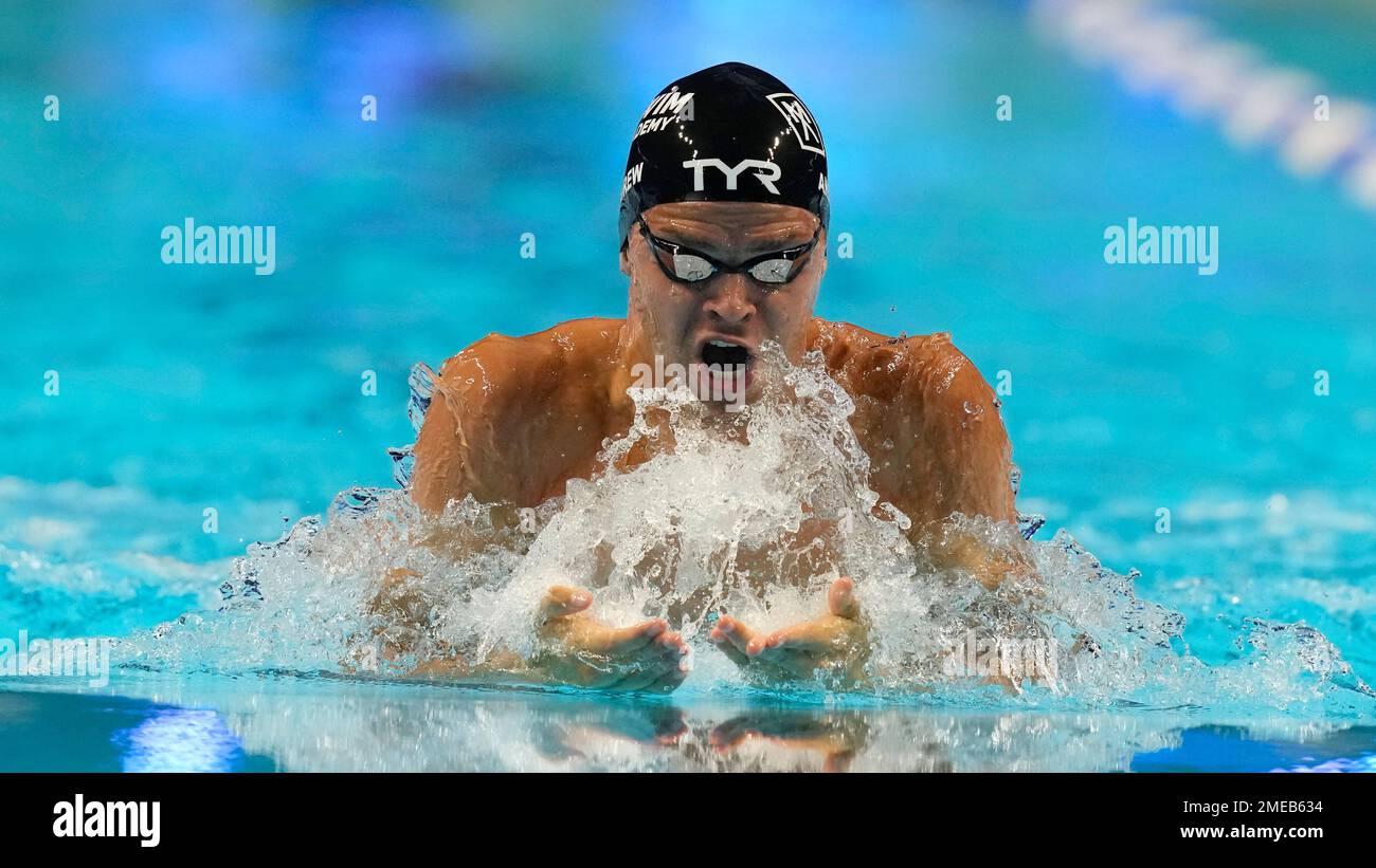 Michael Andrew competes in the men's 100-meter breaststroke final ...
