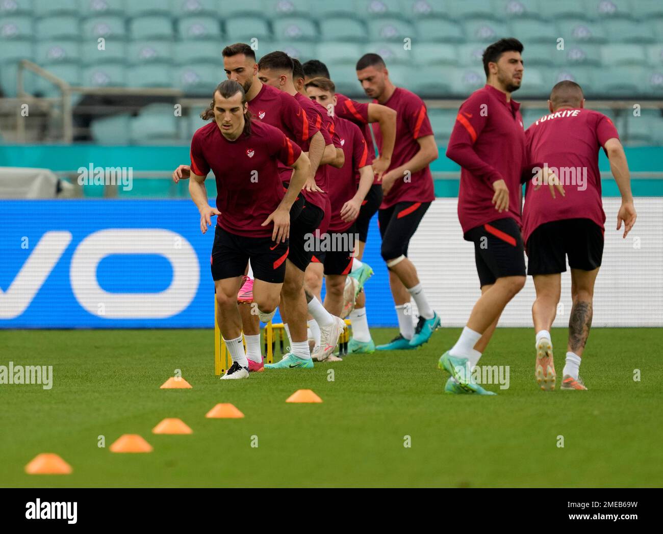 Turkey players run during a team training session at the Baku Olympic ...