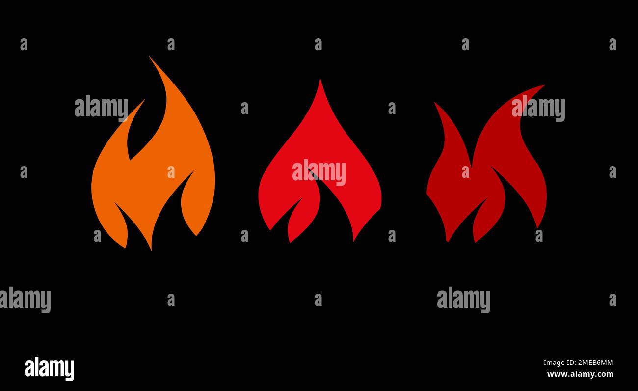 Fire flames, set. Flame icons. Flat vector illustration isolated on ...