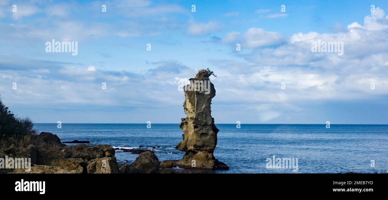 The Sea of Japan coast in Shimane Prefecture, Japan, seen from a JR ...
