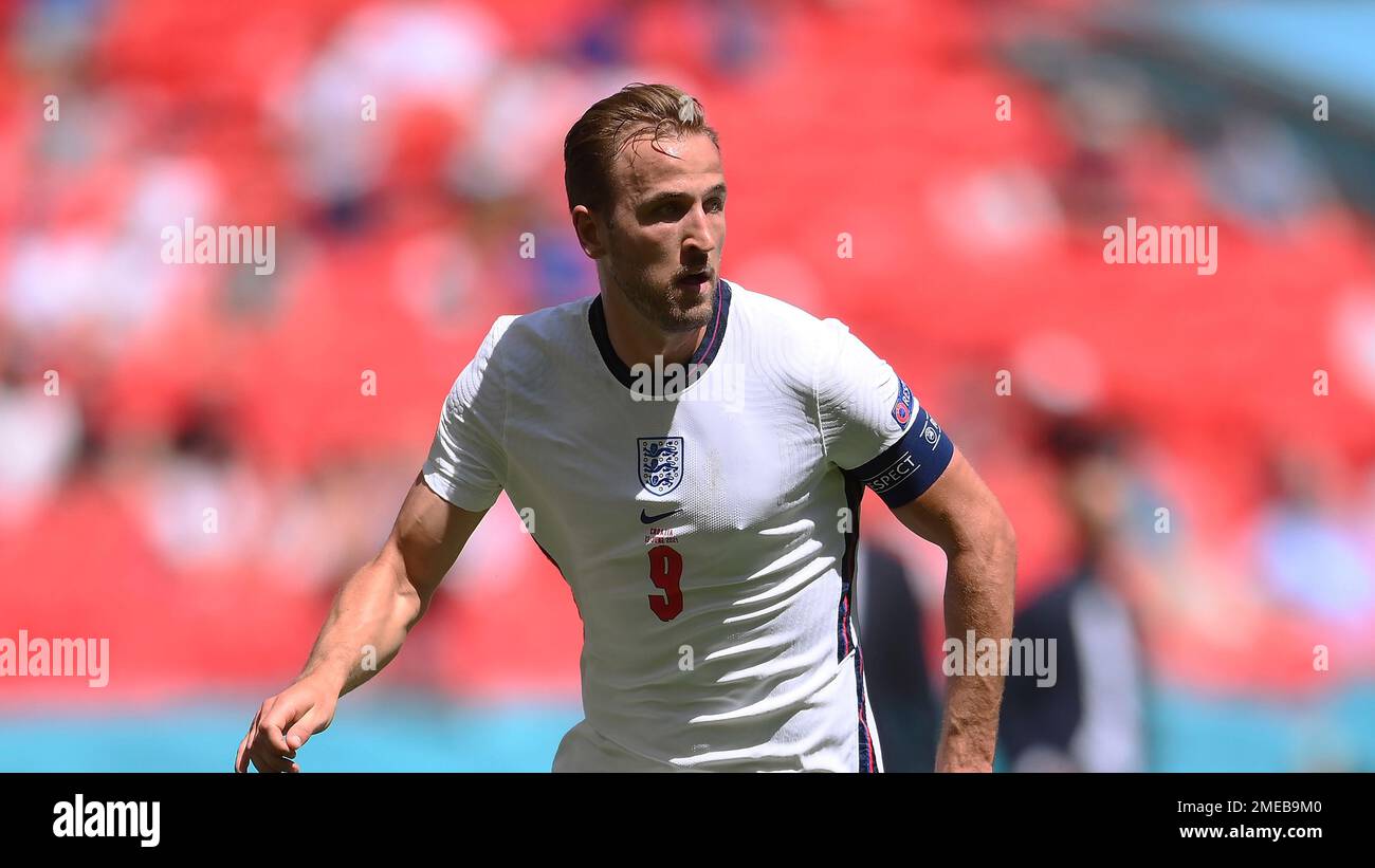 England's Harry Kane moves the ball up the pitch during the Euro 2020 ...
