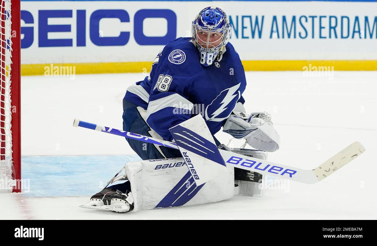 Tampa Bay Lightning goaltender Andrei Vasilevskiy (88) during the first ...
