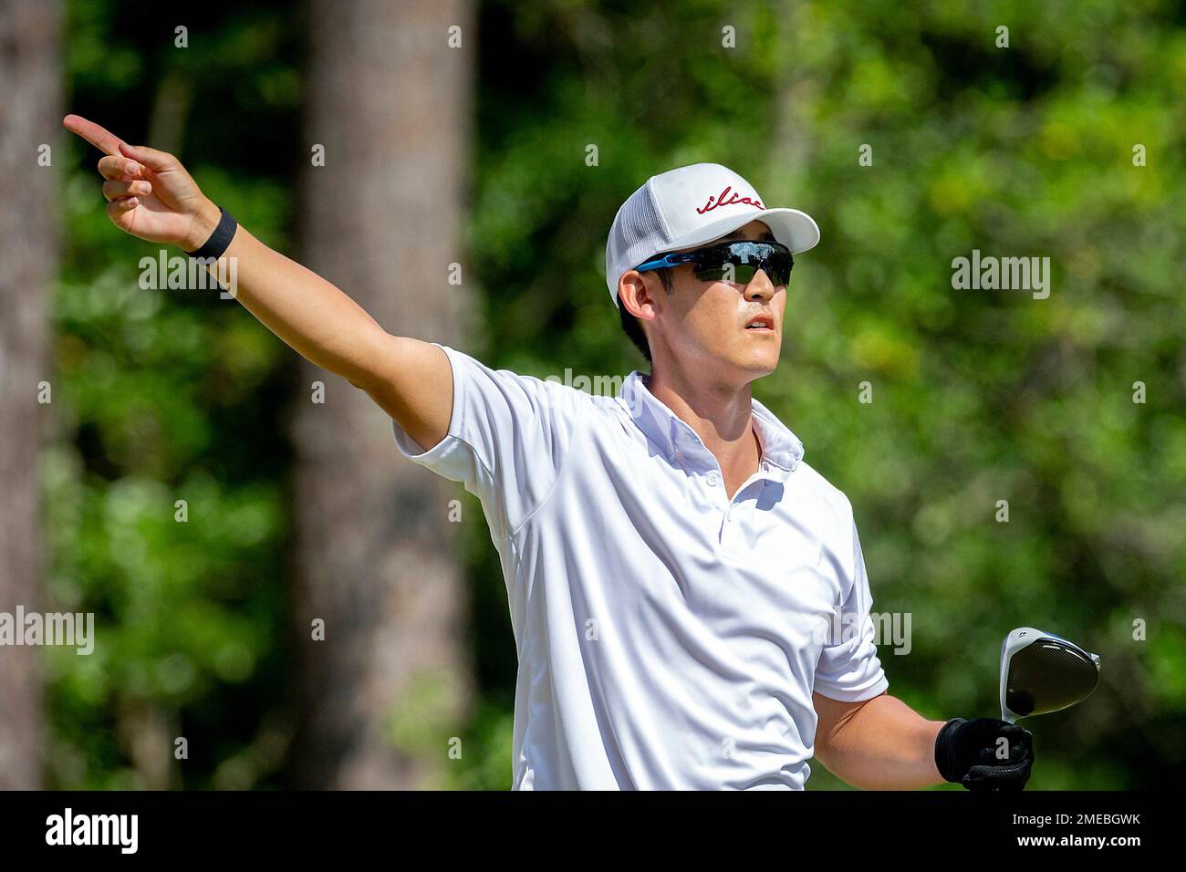 Tain Lee reacts to his shot off the 12th tee during the third round of ...