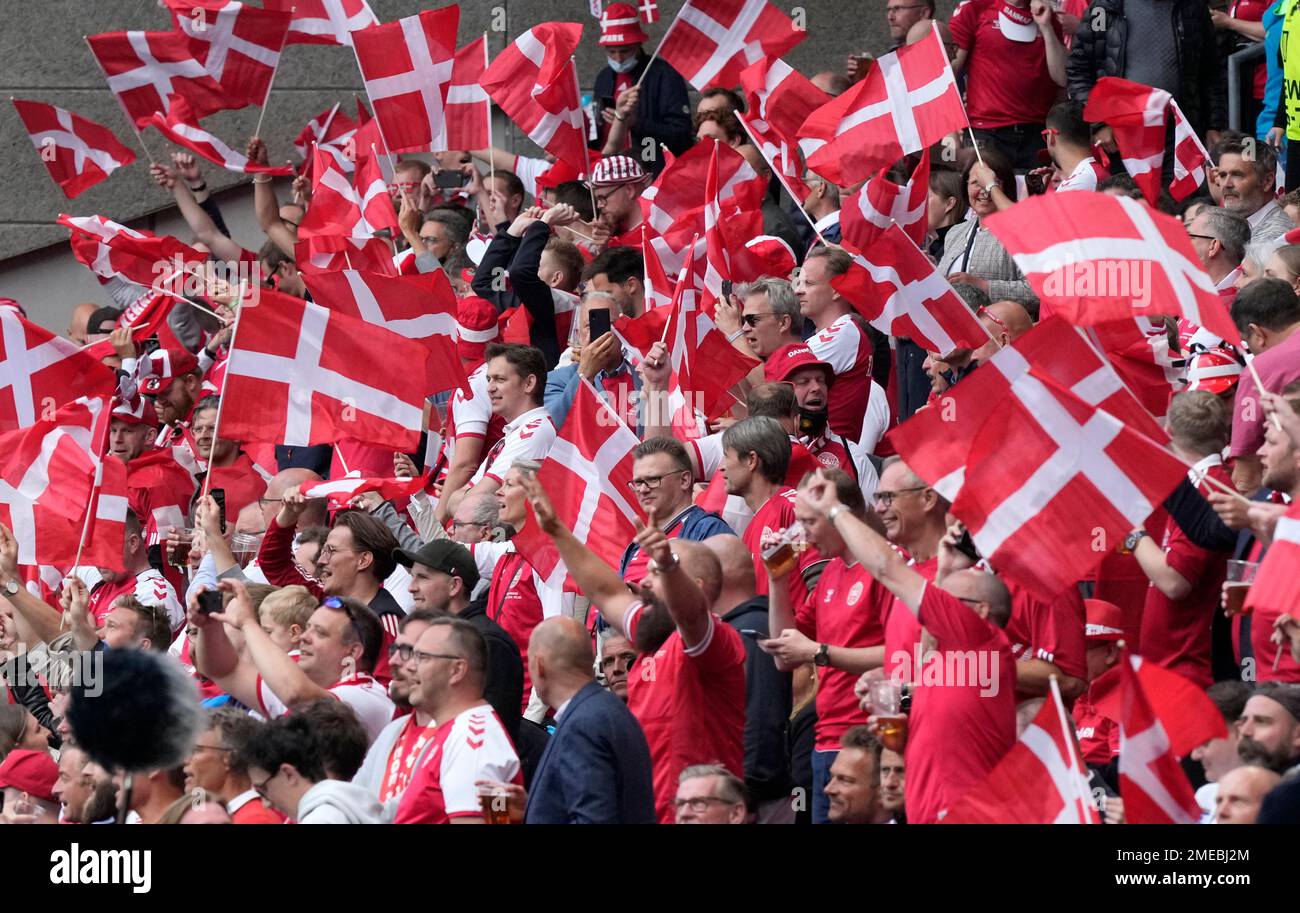 Denmark fans cheer before the Euro 2020 soccer championship group B ...