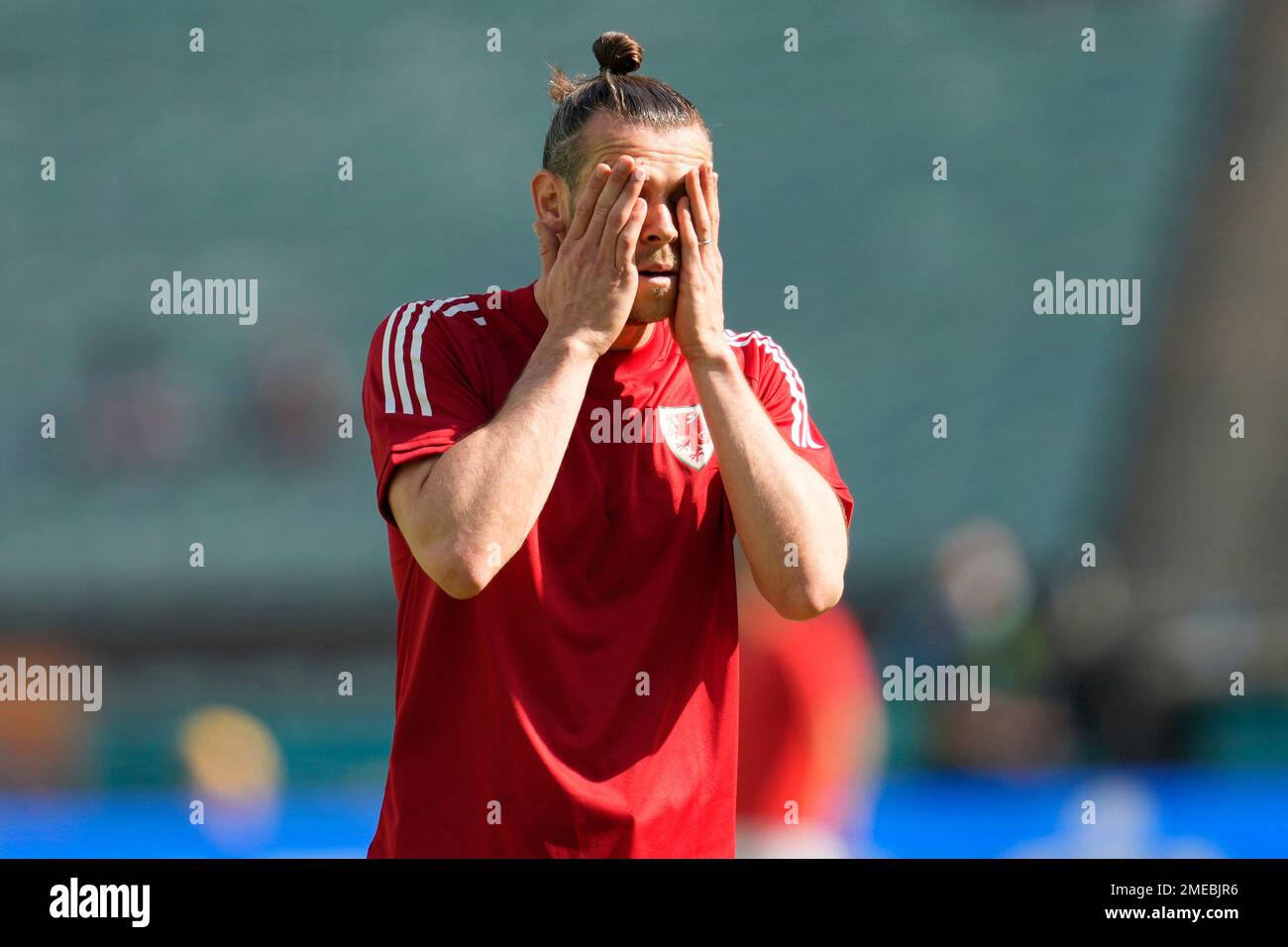 Wales' Gareth holds his face prior to the Euro 2020 soccer championship ...