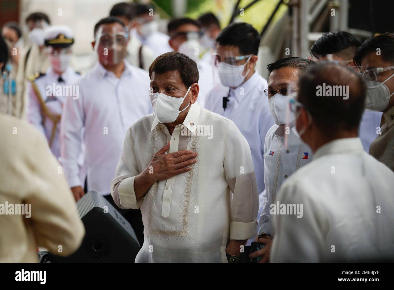 Philippine President Rodrigo Duterte wearing a face mask to prevent the ...