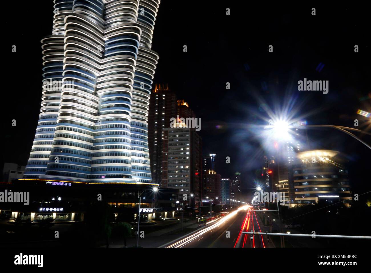 Night view of Mirae Scientists Street in Pyongyang, North Korea Friday ...