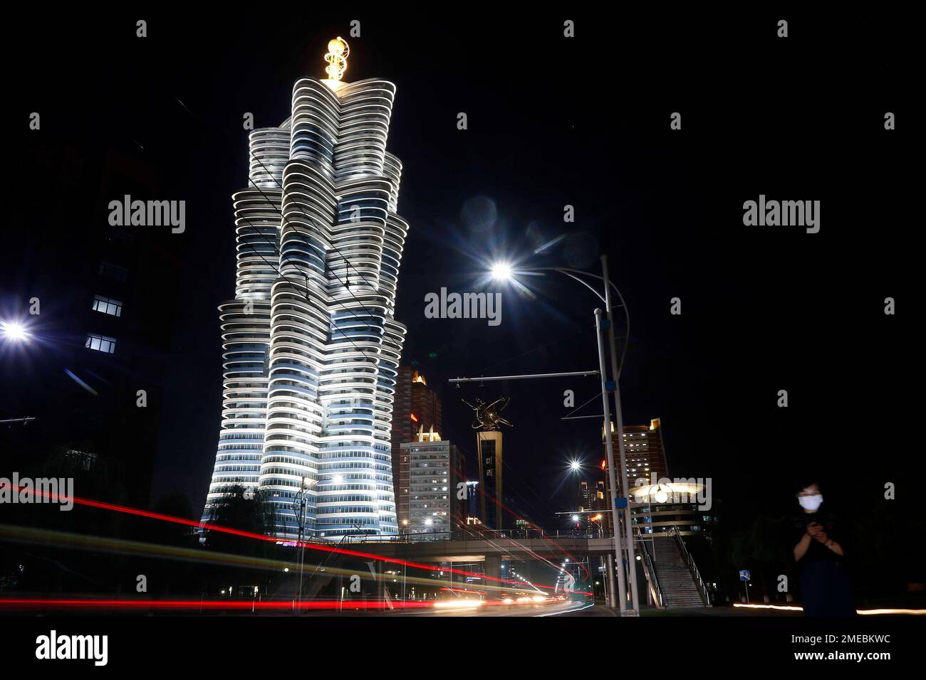 Night view of Mirae Scientists Street in Pyongyang, North Korea Friday ...