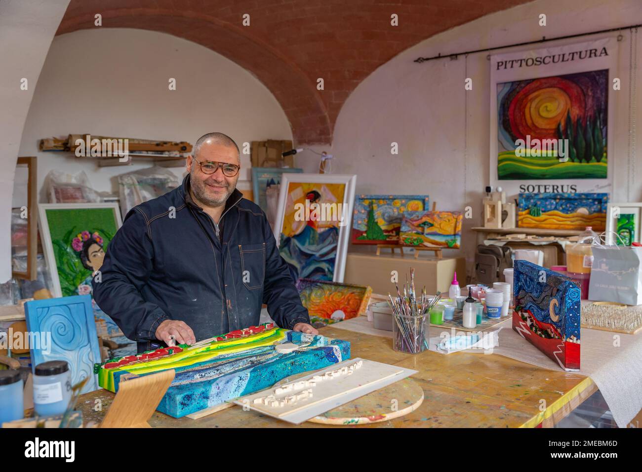 Craftsman/artist Salvatore Ferrante, "Soterus", in his studio; known for his unique hand ...