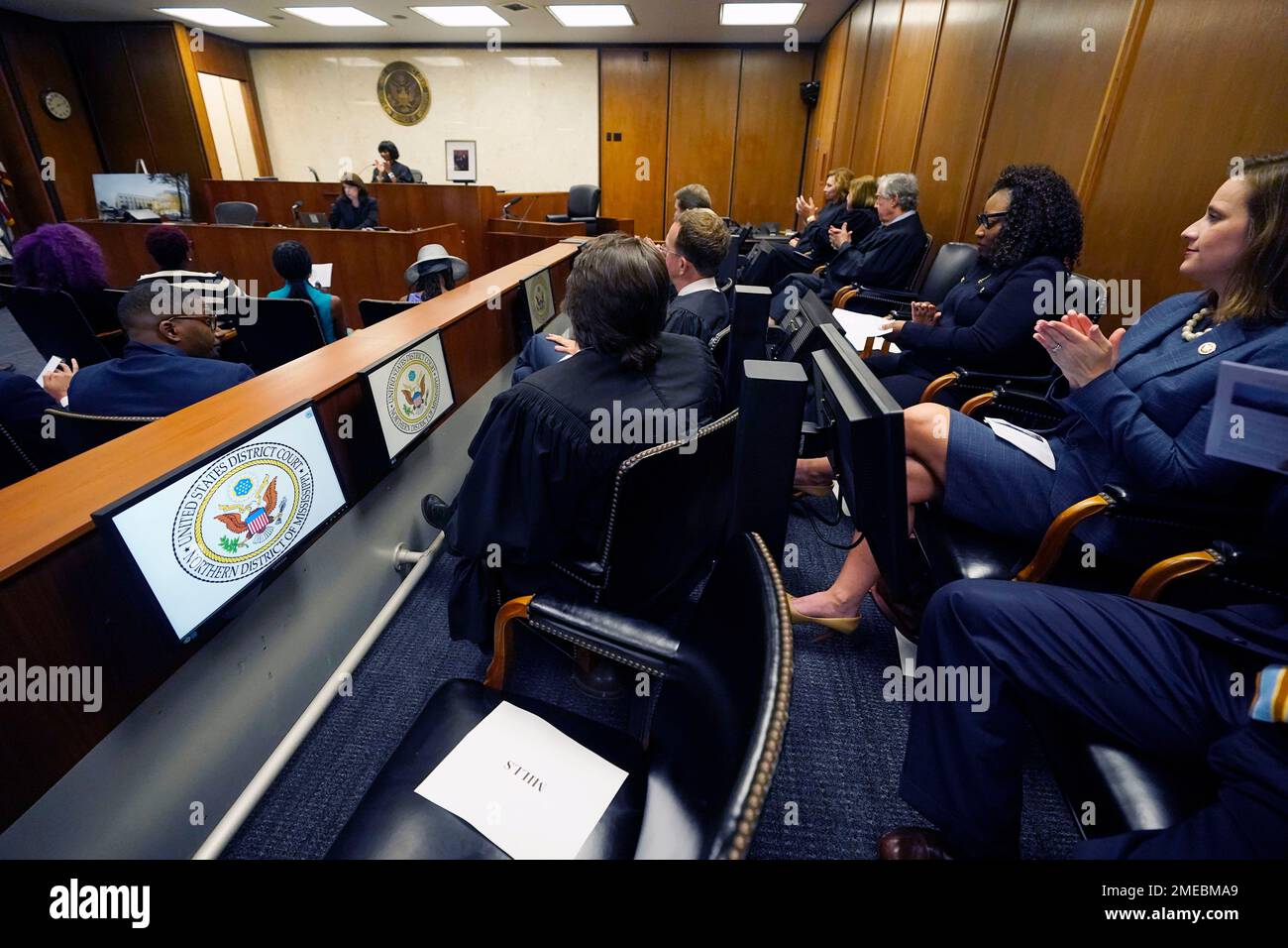 Judges from the U.S. District Court for the Northern District of Mississippi watch as new Chief ...