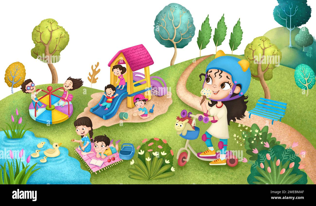 Illustration prk kids play ground Stock Photo - Alamy