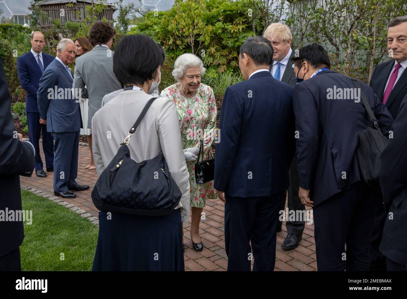 Britain's Queen Elizabeth II, centre, attends a reception for the G7 ...