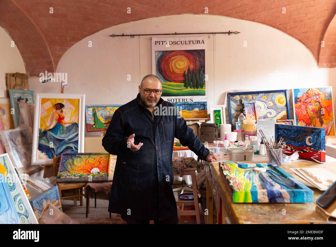 Craftsman/artist Salvatore Ferrante, "Soterus", in his studio; known ...