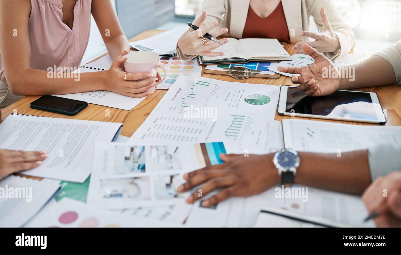 Hands, finance and accounting with a business team planning in ...