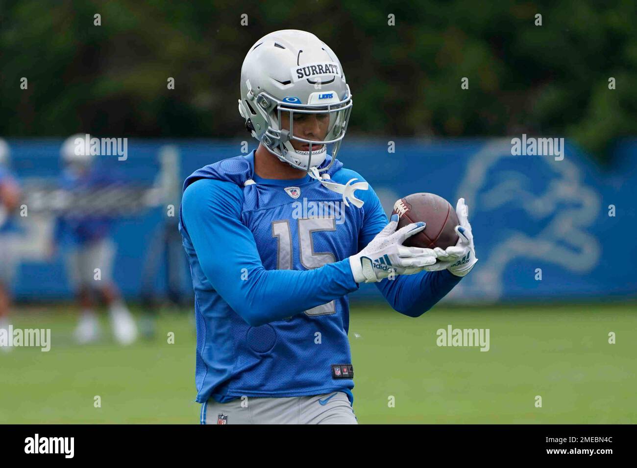 Detroit Lions wide receiver Sage Surratt (15) catches a ball during an ...