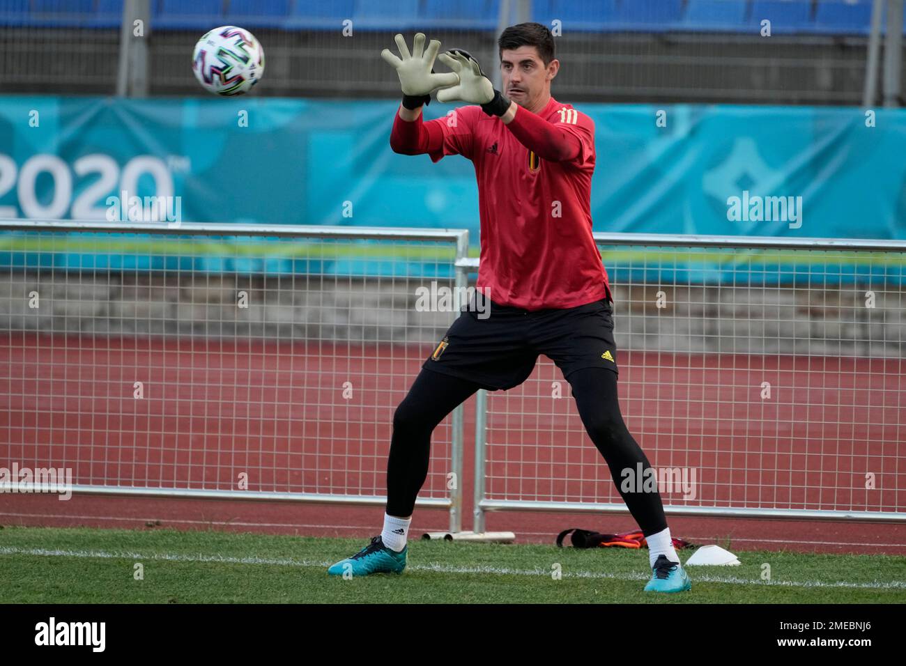 Belgium's goalkeeper Thibaut Courtois catches the ball during a ...
