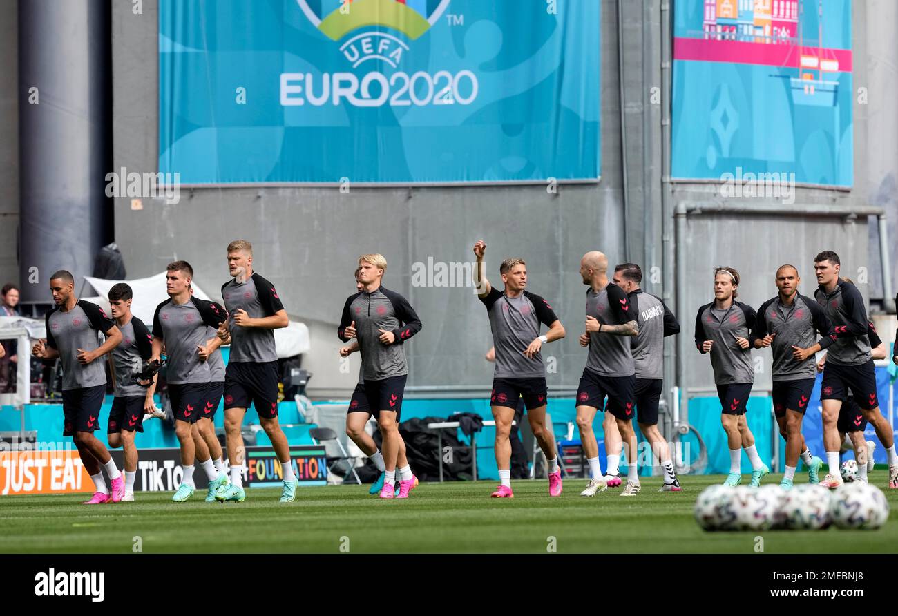 Denmark's players exercise during a team training session at Parken ...