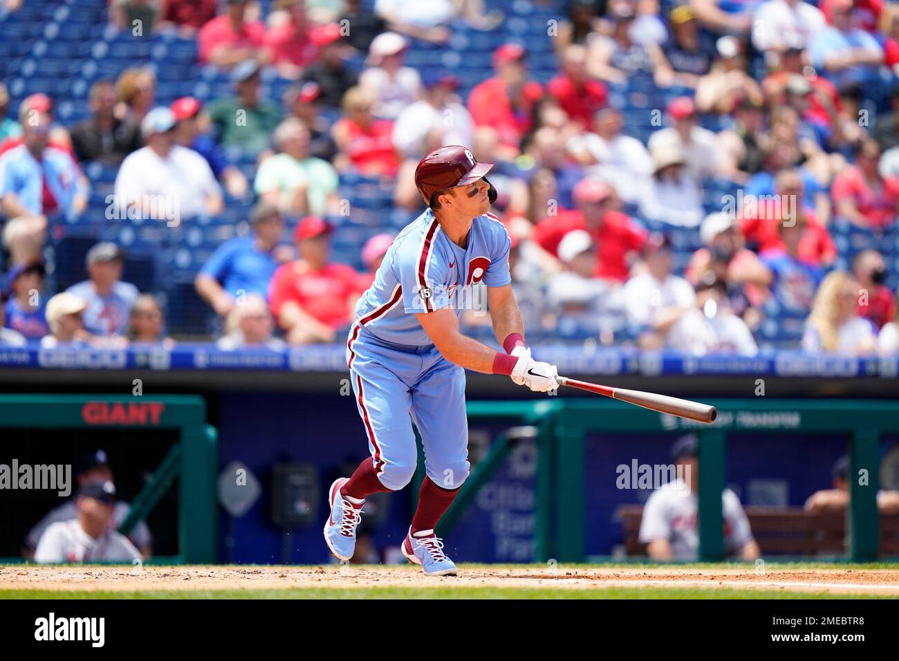 Philadelphia Phillies' Rhys Hoskins plays during a baseball game ...