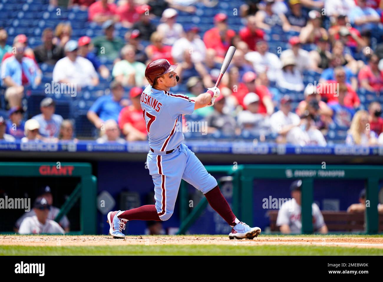 Philadelphia Phillies' Rhys Hoskins plays during a baseball game ...