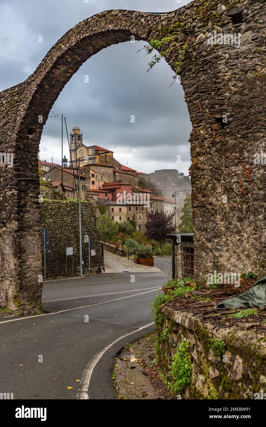 Medieval stone arch in the hilltop village of Mulazzo, Province of ...