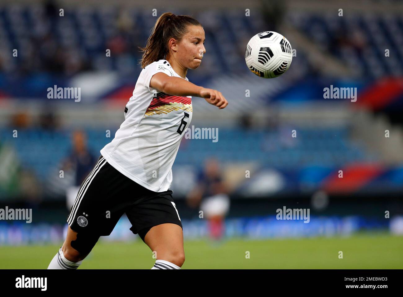 Germany's Lena Sophie Oberdorf controls the ball during an ...