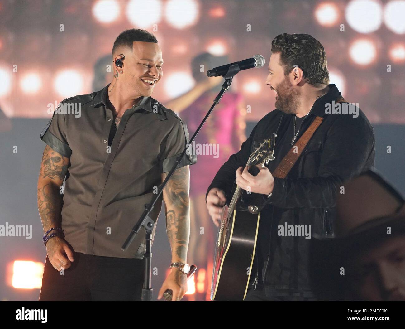 Kane Brown, left, and Chris Young perform "Famous Friends" at the CMT ...