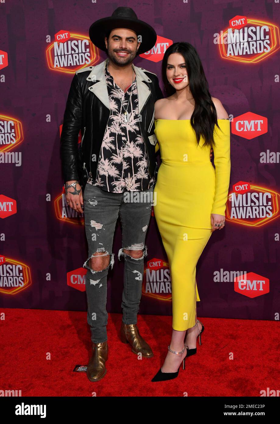 Niko Moon, left, and Anna Moon arrive at the CMT Music Awards at the ...
