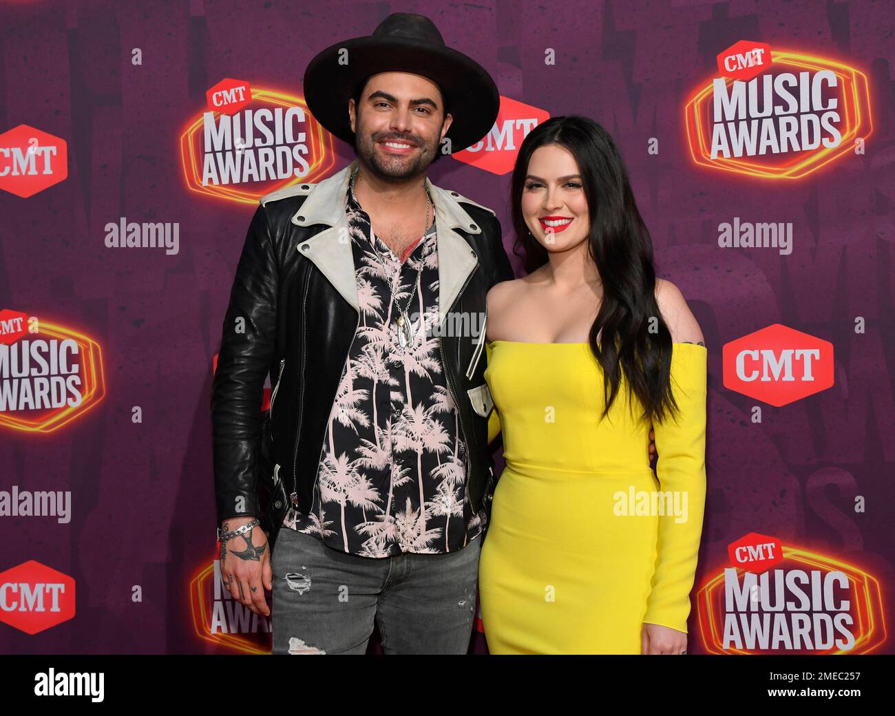 Niko Moon, left, and Anna Moon arrive at the CMT Music Awards at the ...